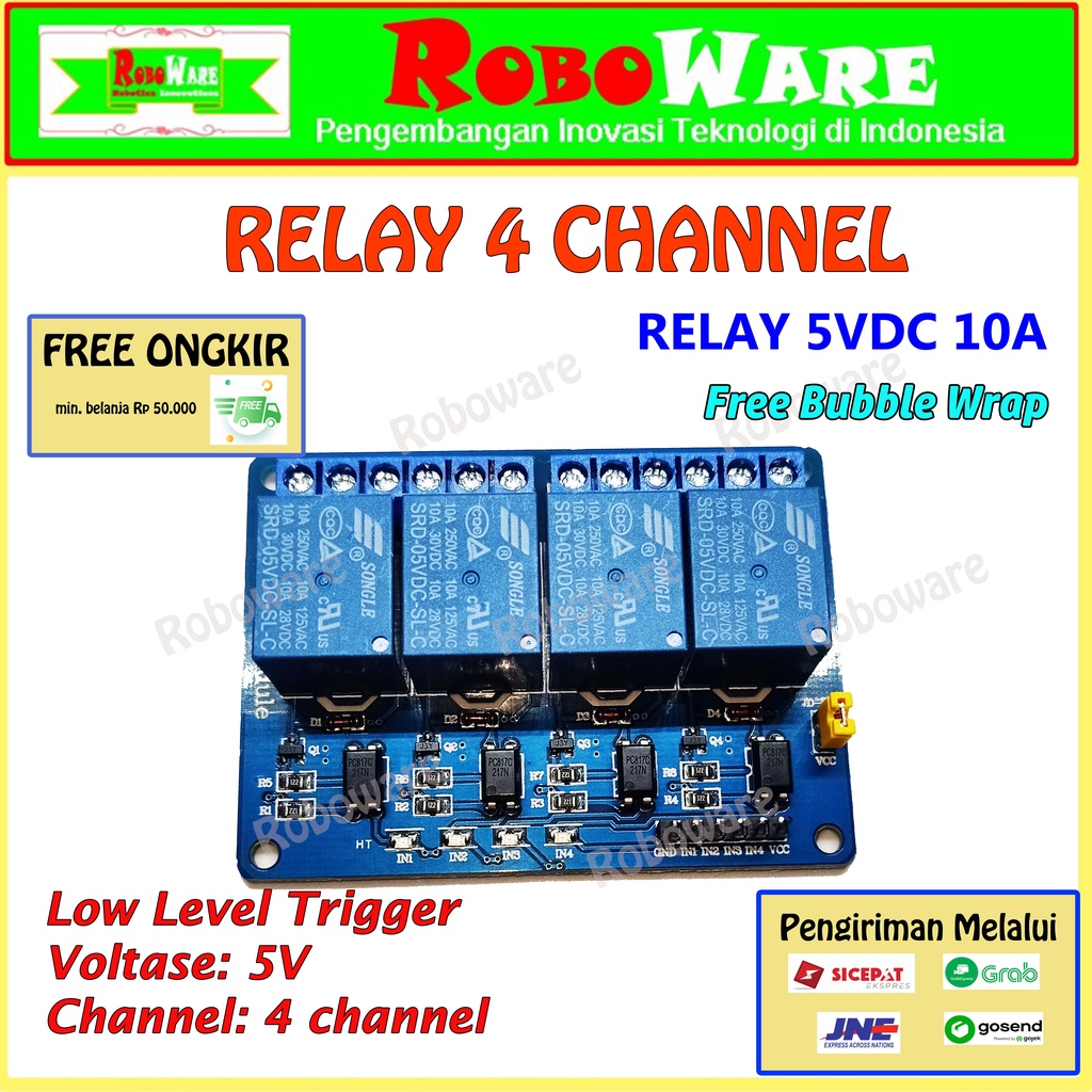 Jual Relay Modul 4 Channel CH 10A 250VAC 30VDC Optocoupler Module DC-AC ...