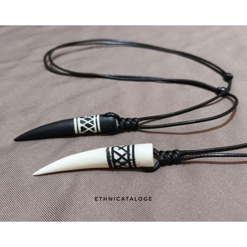 Jual Kalung tali hitam pria wanita liontin taring etnik tulang sapi ...