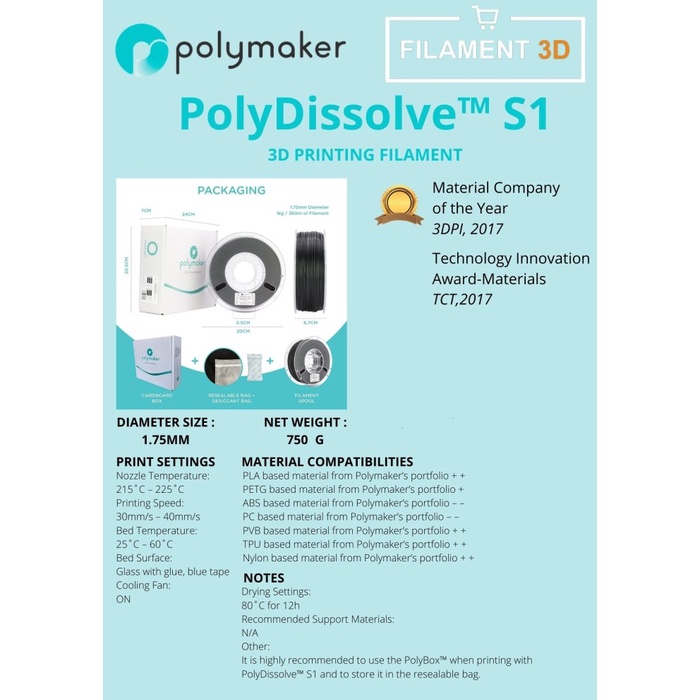 Jual Filament Polymaker - PolyDissolve S1 Natural | Shopee Indonesia
