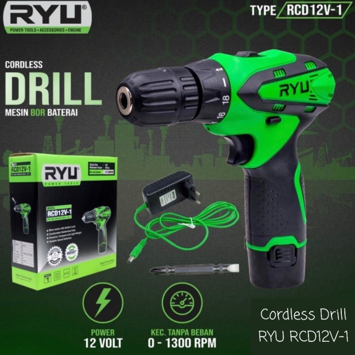 Jual Bor Baterai Cordless Drill RYU RCD12V-1 Bor Batere 12 Volt RYU ...