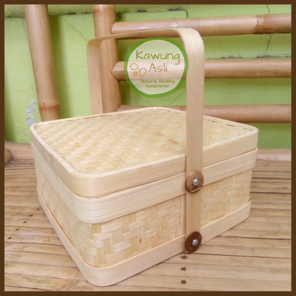 Jual Keranjang Rantang Hampers Anyaman Bambu Kotak Hantaran Pernikahan Mata Itik/ Sarang Laba ...