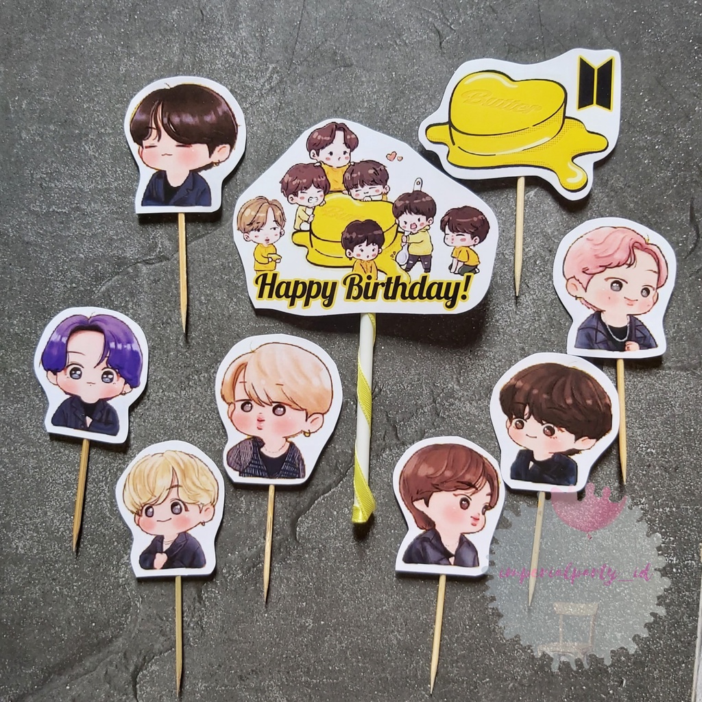 Jual Cake Cupcake Topper Tusukan Kue Happy Birthday BTS Butter Army ...