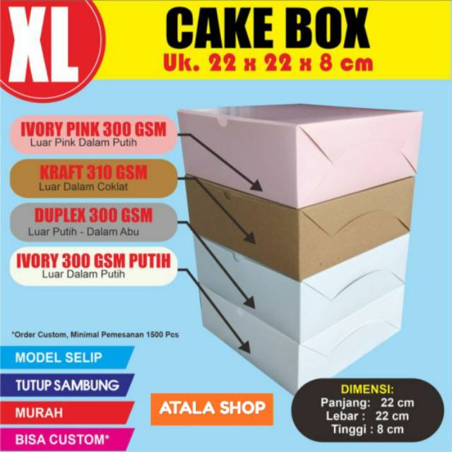 Jual Dus Catering Dus Nasi Cake Box Persegi Polos XL 22x22x8 | Shopee ...