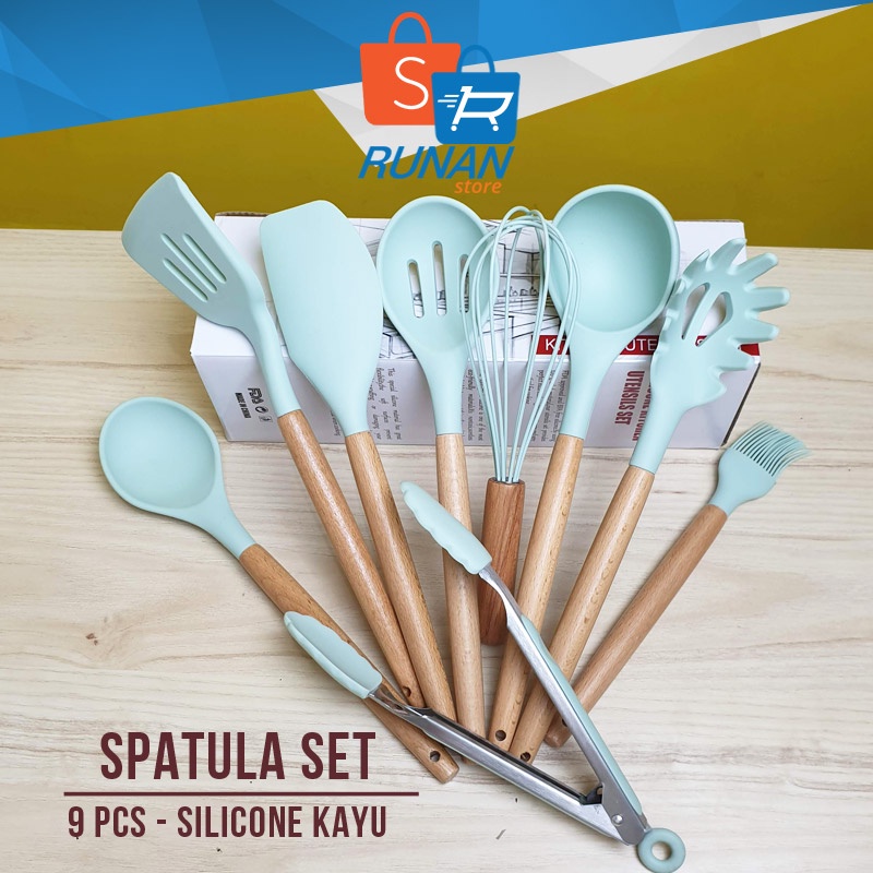 Jual Spatula Kayu Silikon Set 9 Pcs - Paket Sutil Alat Masak Lengkap ...