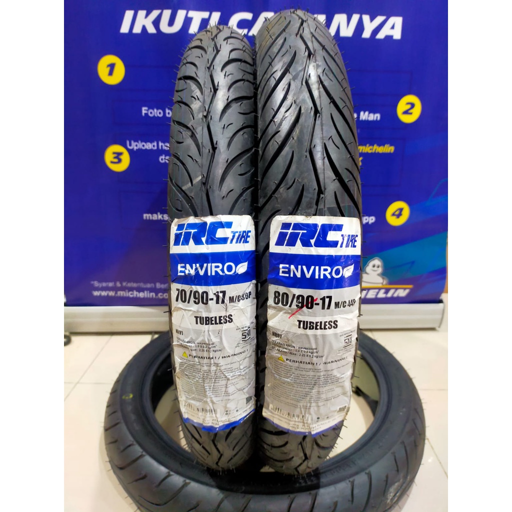 Jual Paket Ban IRC Enviro 70/90 dan 80/90 Ring 17 Bonus Pentil Tubeless | Shopee Indonesia