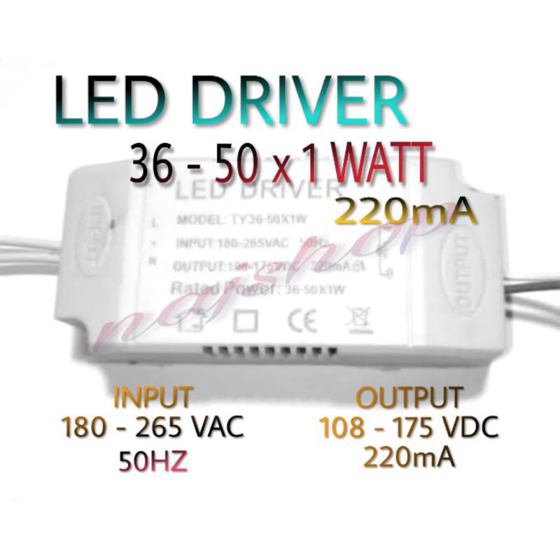 Jual LED DRIVER HPL HIGH POWER LED 50W ( 36 - 50x1W )*1 WATT 220 ma ...