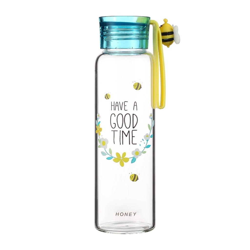 Jual MINISO OFFICIAL BEE series high borocilicate glass bottle 380ml / botol minum kaca / botol ...