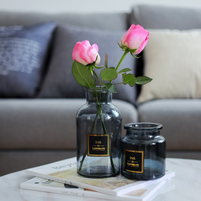 Jual Vas Bunga Nordic Scandinavian Grey Glass Flower Vase 1000 ML ...