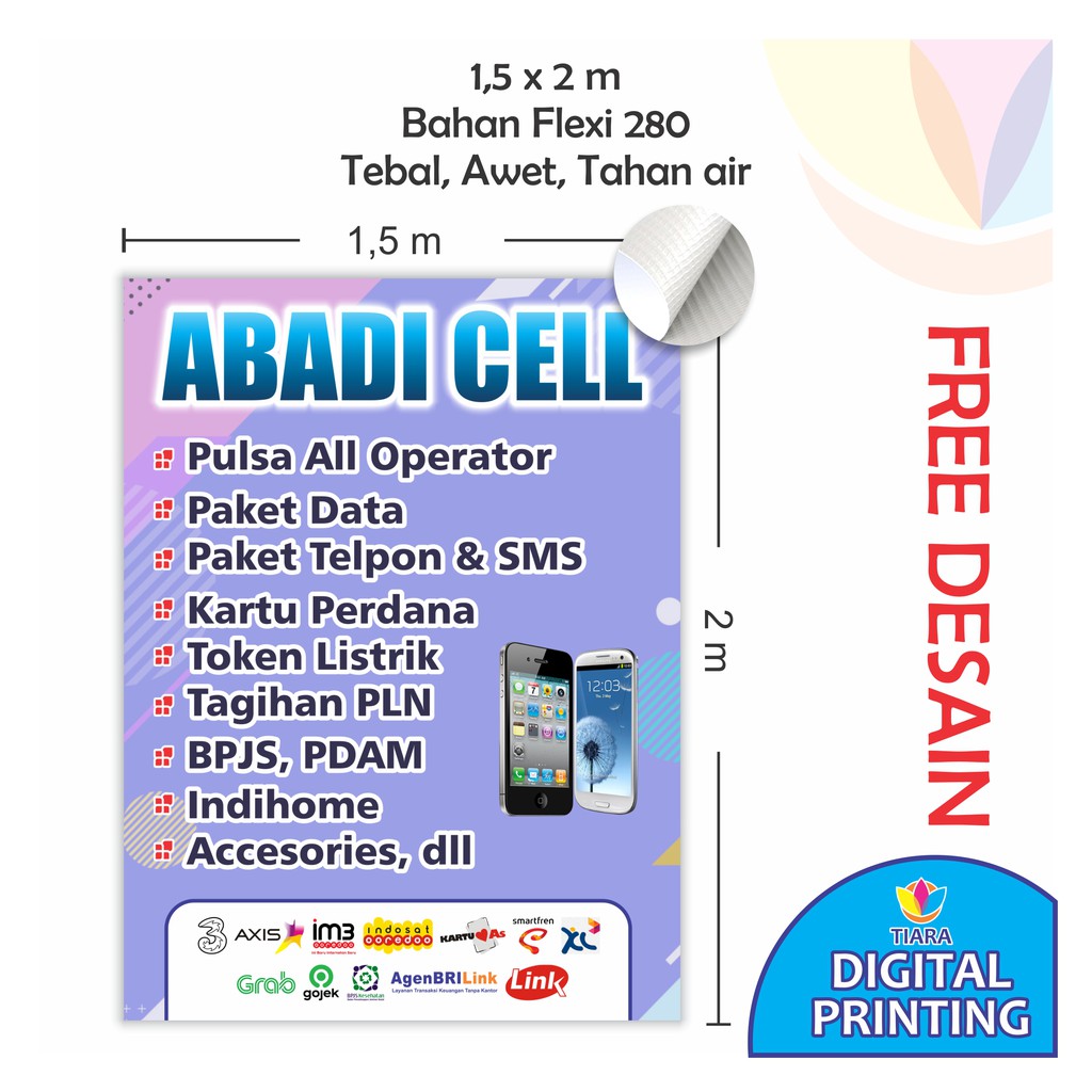 Jual Spanduk Counter HP Ukuran 1,5 m x 2 m (FREE DESAIN) | Shopee Indonesia