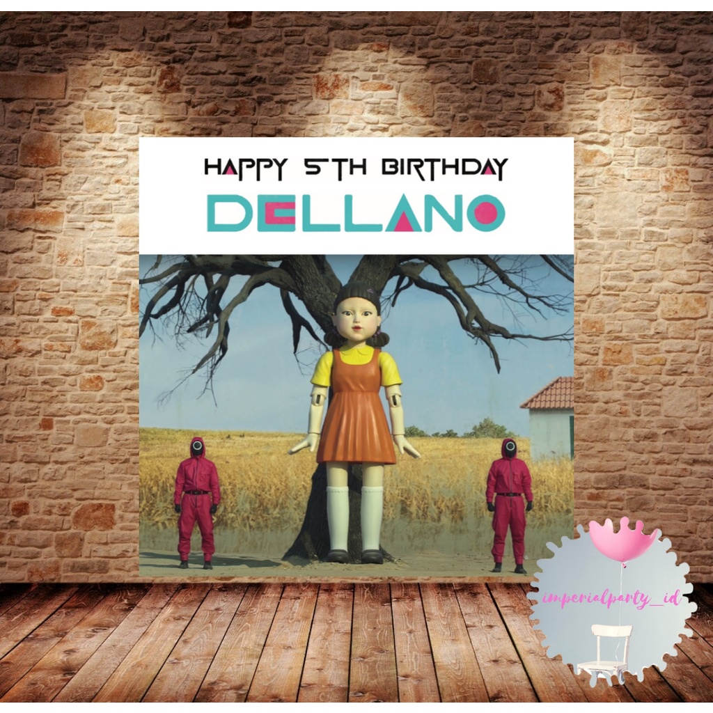 Jual Custom Backdrop Banner Spanduk Happy Birthday Squid Game | Shopee ...