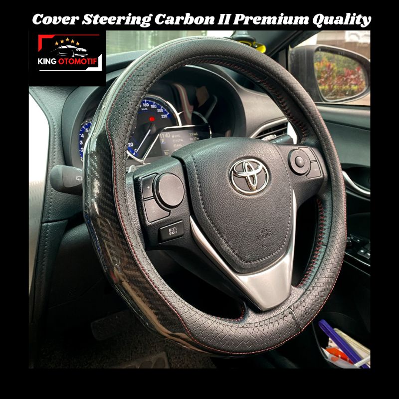 Jual sarung stir Cover setir Mobil Carbon list merah Premium Quality ...