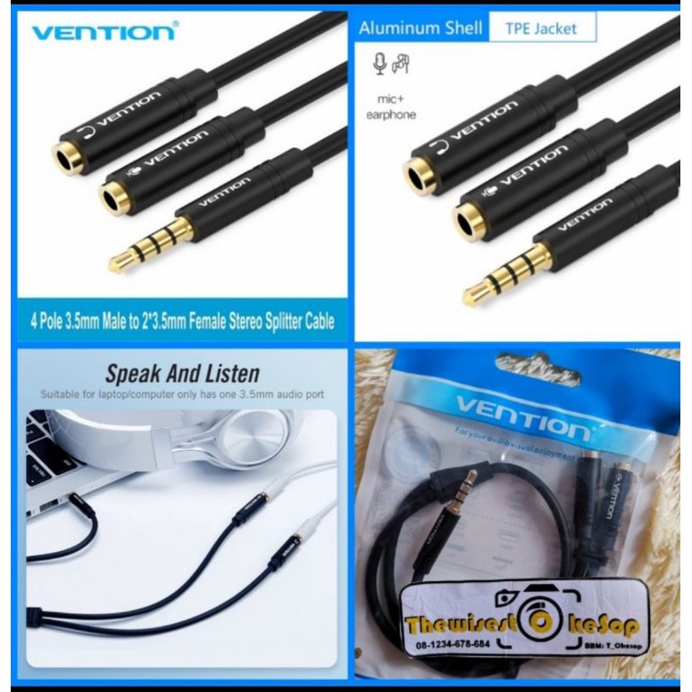 Jual Kabel Splitter Audio Vention 3.5mm male to Audio Mic 2 female 0.3M ...
