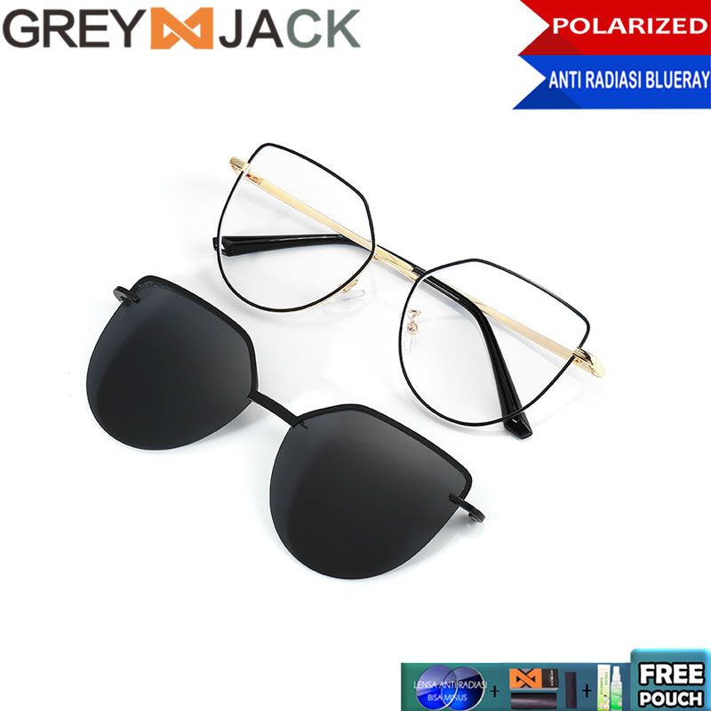 Jual Grey Jack Kacamata Antiradiasi Blueray Clip On Polarized Cat Eye 2in1 Bisa Minus ...