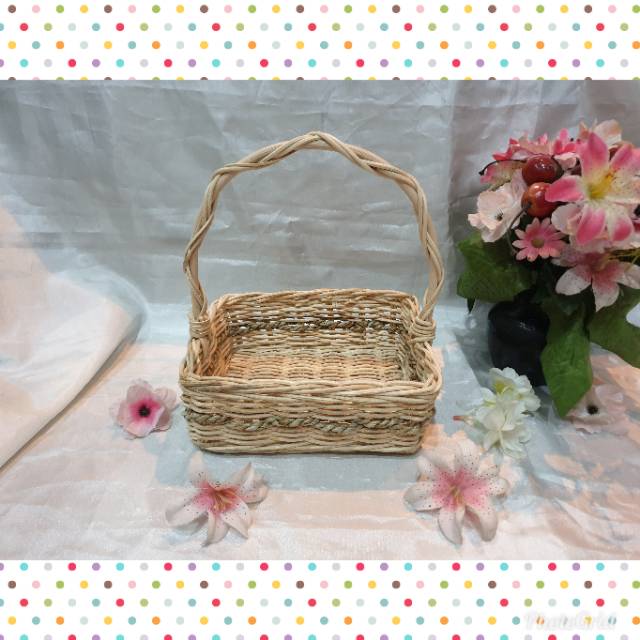 Jual K46M - Keranjang rotan persegi tangkai M 19x16x7 cm kotak hampers ...
