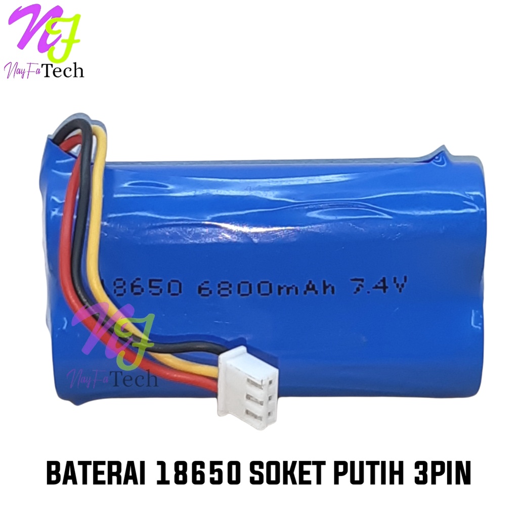 Jual Baterai 18650 Li-ion 7.4volt - 6800mAh Socket Putih 3 Pin | Shopee ...