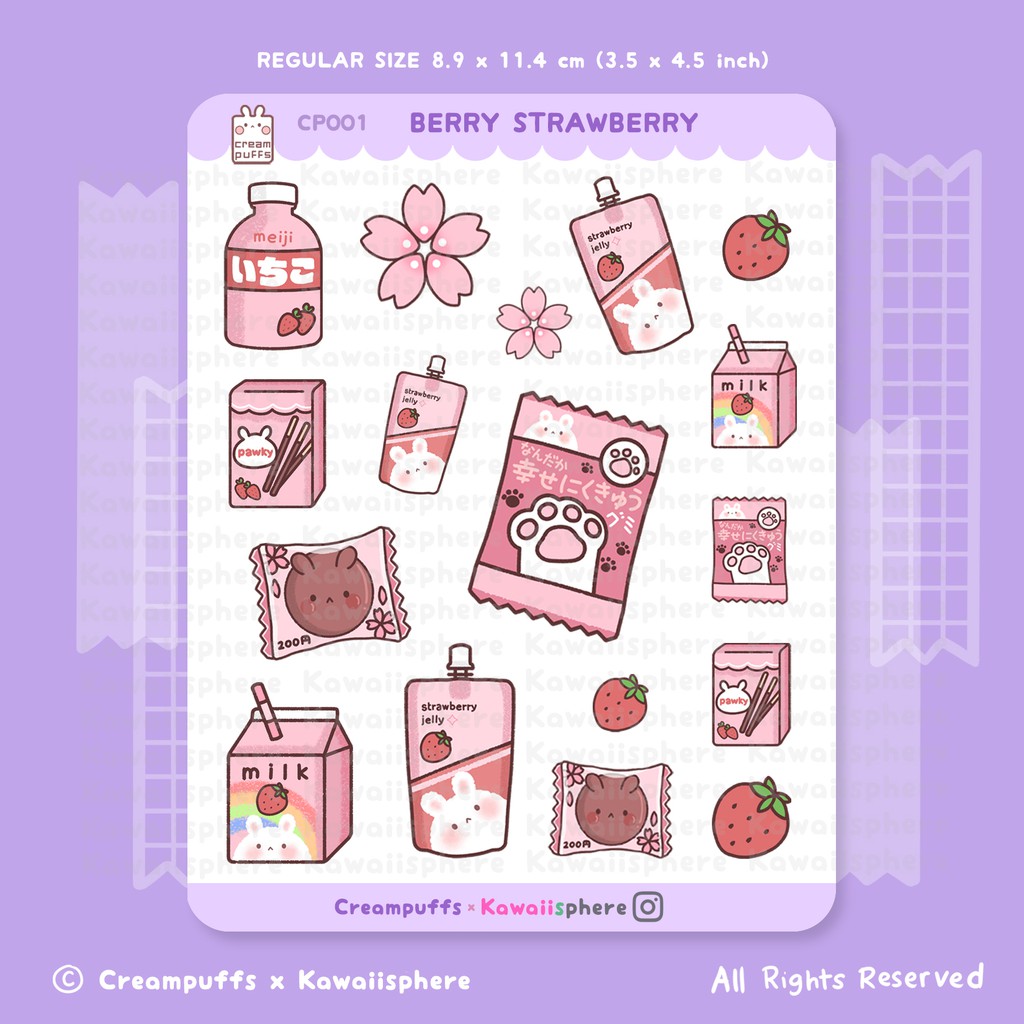 Jual Berry Strawberry | Kawaii Planner / Ring Binder Sticker ...