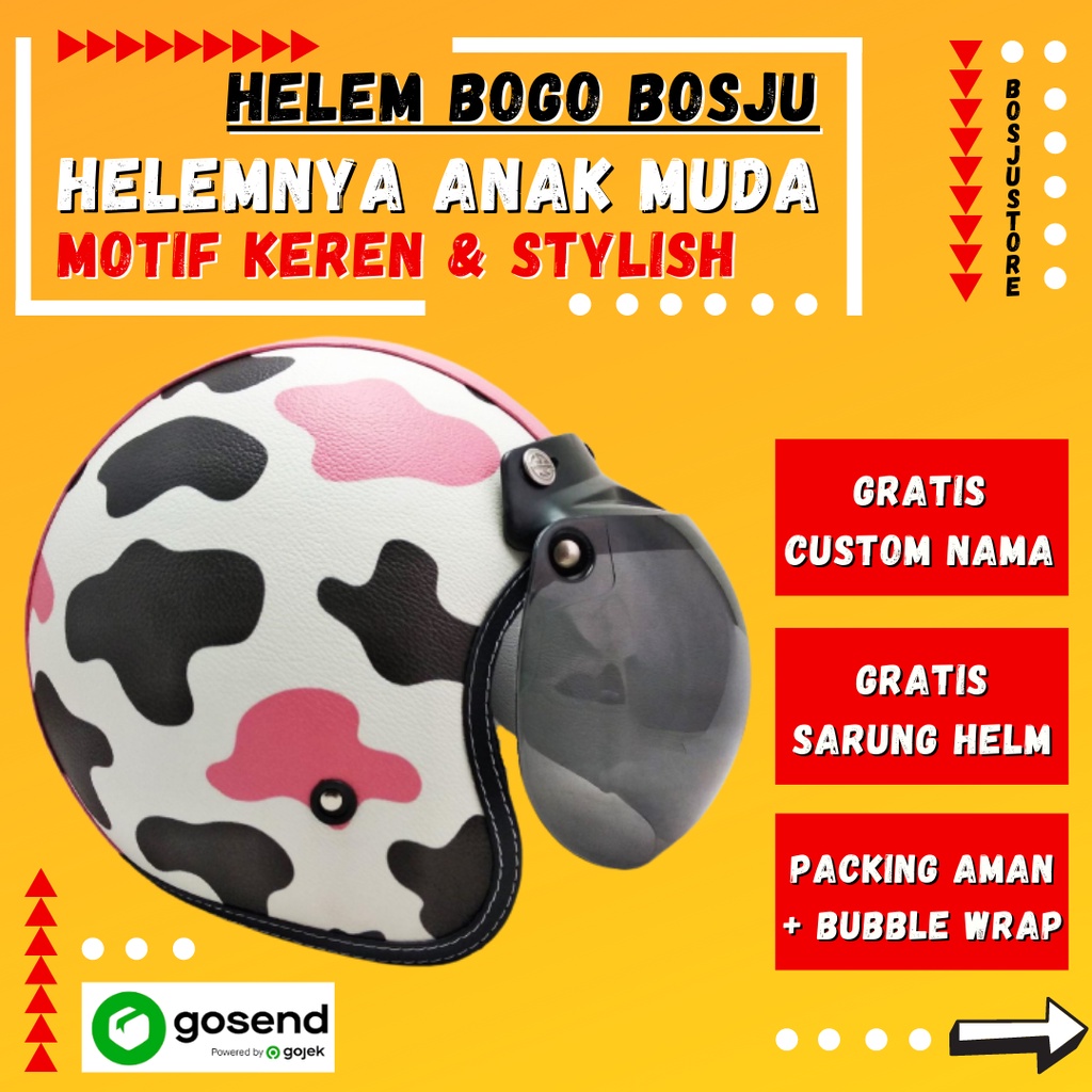 Jual Helm Bogo Motif Sapi Pink Hitam Putih | Custom Warna Nama | Helem ...