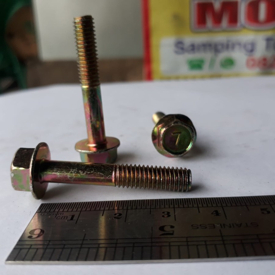 Jual BAUT TOPI M6X35 KUNING FLANGE BOLT M6 X 35 KUNCI 10 PANJANG 3,5 CM ...