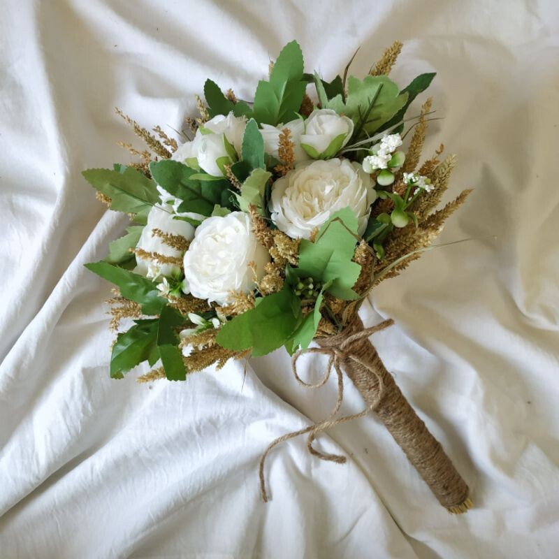 Jual Rustik Buket Bunga Putih Wedding | Bouquet Rustic Wedding White ...
