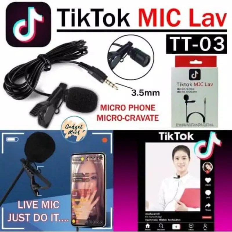 Jual Microphone Tiktok Mic Lav 3.5Aux Mic Youtuber Vlogger With Clip On ...
