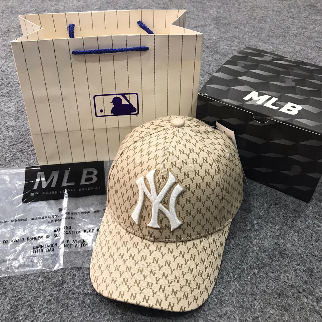 Jual Topi MLB Original Import - NY Monogram Beige Logo White | Shopee ...