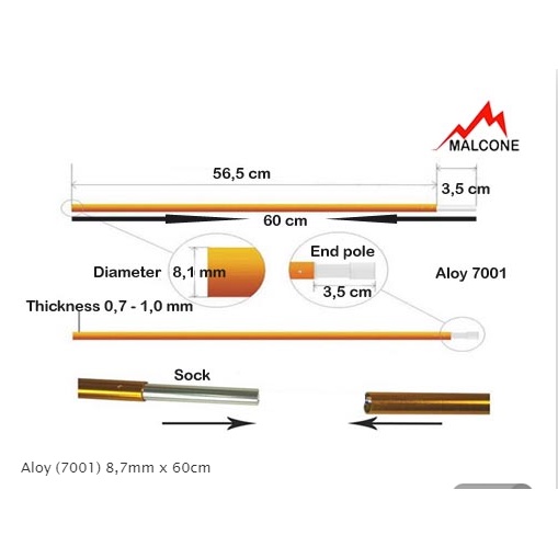 Jual partFrame tenda Alloy (7001) 8,7 mm X 60 cm (golden yellow) | Shopee Indonesia