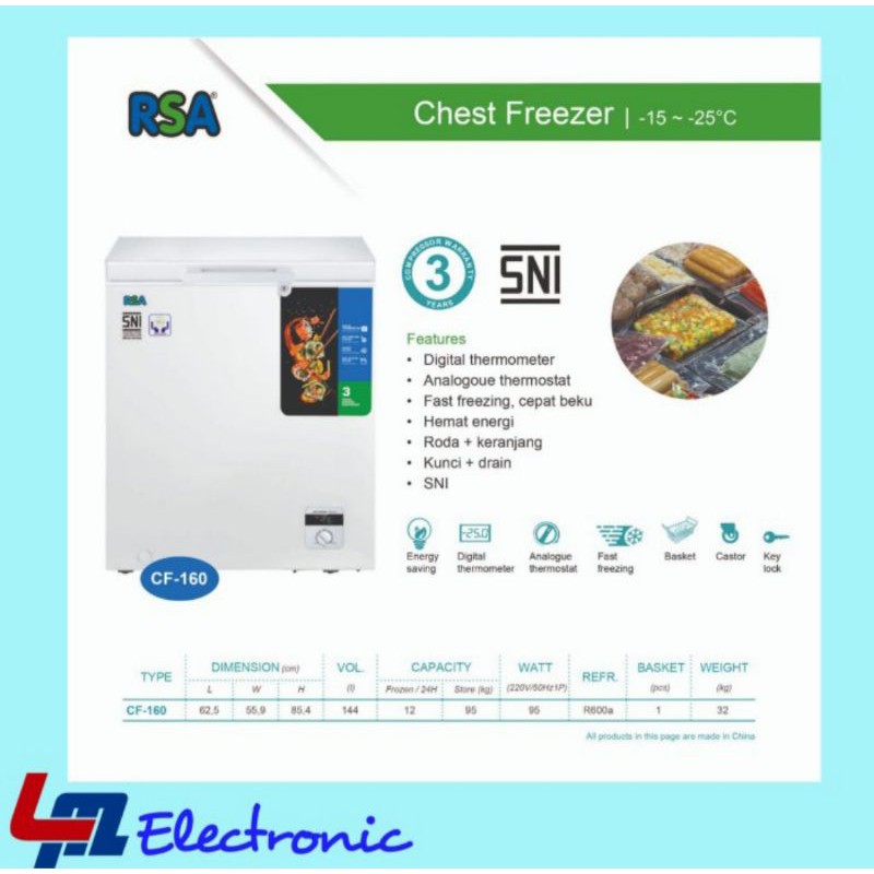 Jual RSA Chest Freezer 144 Liter CF160 / CF 160 | Shopee Indonesia