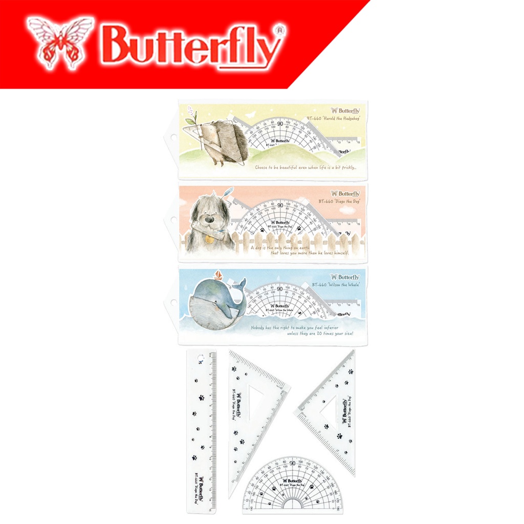 Jual Butterfly Ruler Set Penggaris Mika Set Polos BT-660 (Cover Animal ...