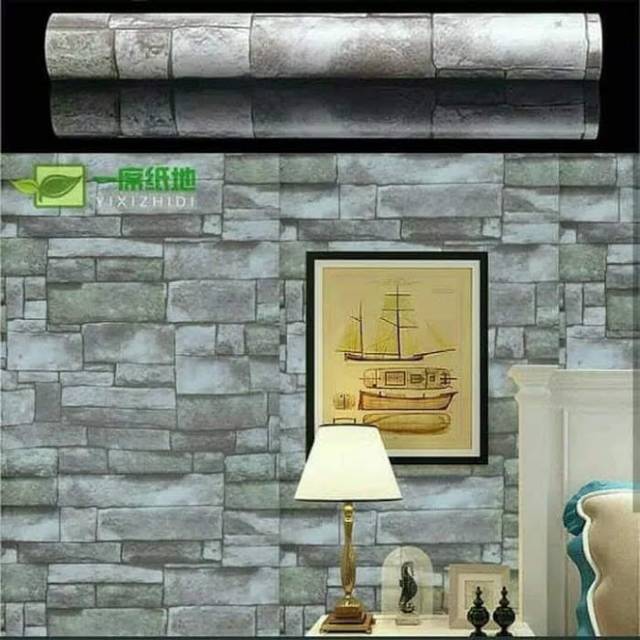 Jual Grosir Murah Wallpaper Sticker Dinding Batu Alam Abu Abu Hijau