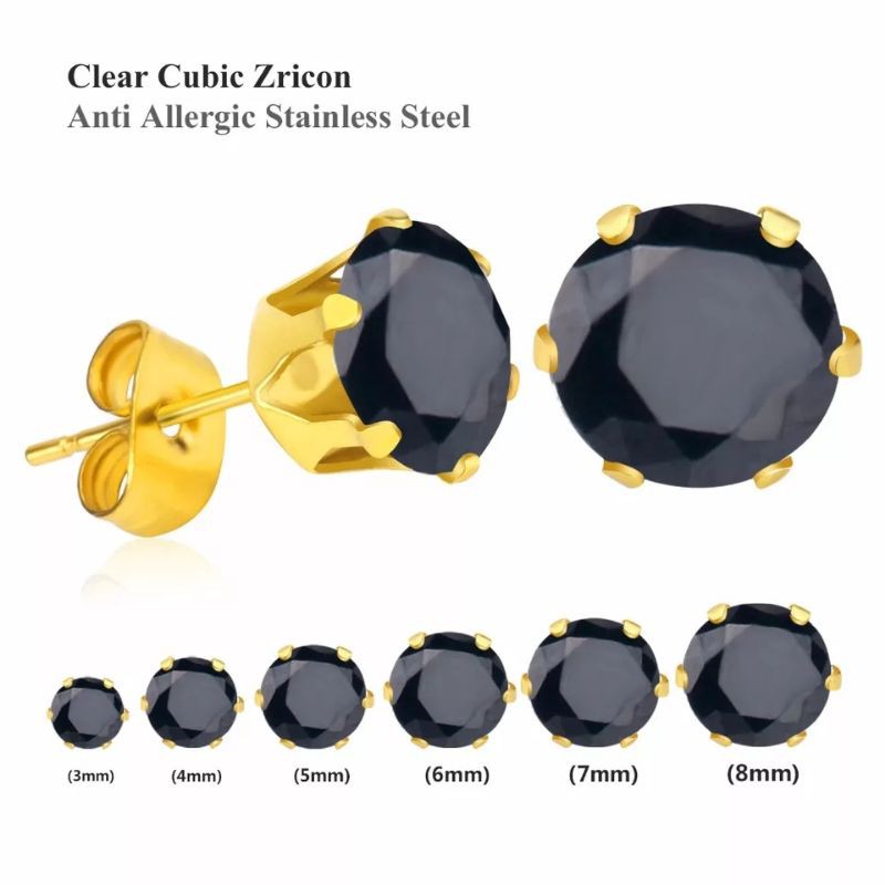 Jual Sepasang 2 pcs anting stud permata gold+black-anting berlian hitam ...