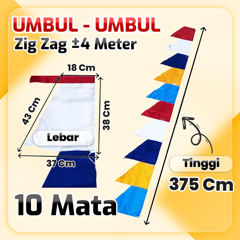 Jual BENDERA UMBUL UMBUL POLOS 10 Mata (+/_) 3,75 Meter UMBUL UMBUL Warna Warni zig zag 10 mata ...