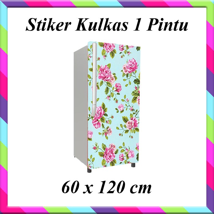 Jual Stiker Kulkas 1 Pintu Motif Bunga Pink Background Tosca [60x120 cm ...