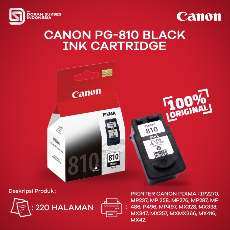 Jual Cartridge Tinta Canon PG810 PG-810 Black Printer iP2770 iP2772 ...