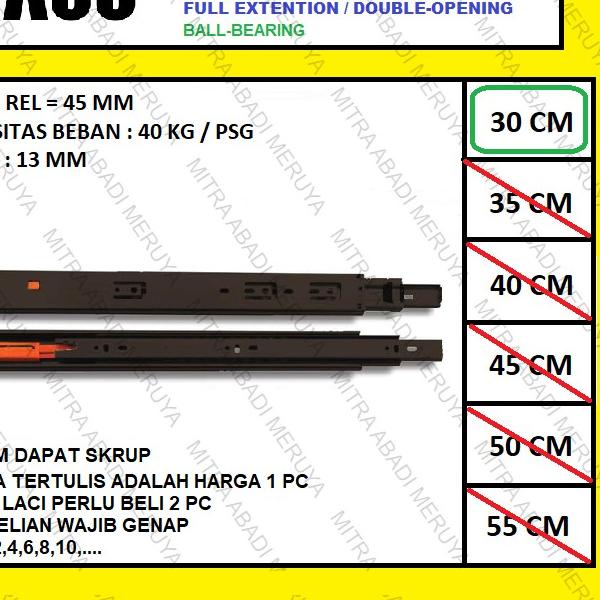 Jual Rel Laci Push Open TACO 45mm - 30cm Rel Laci Dobel Full Extension ...