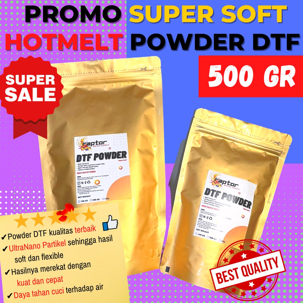 Jual TPU Hotmelt Powder Adhesive Bubuk DTF Super Soft Sablon DTF 500 Gr ...