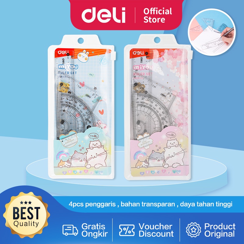 Jual Deli Set Penggaris Drafting 4pcs 15cm Penggaris Set Persegi Busur ...