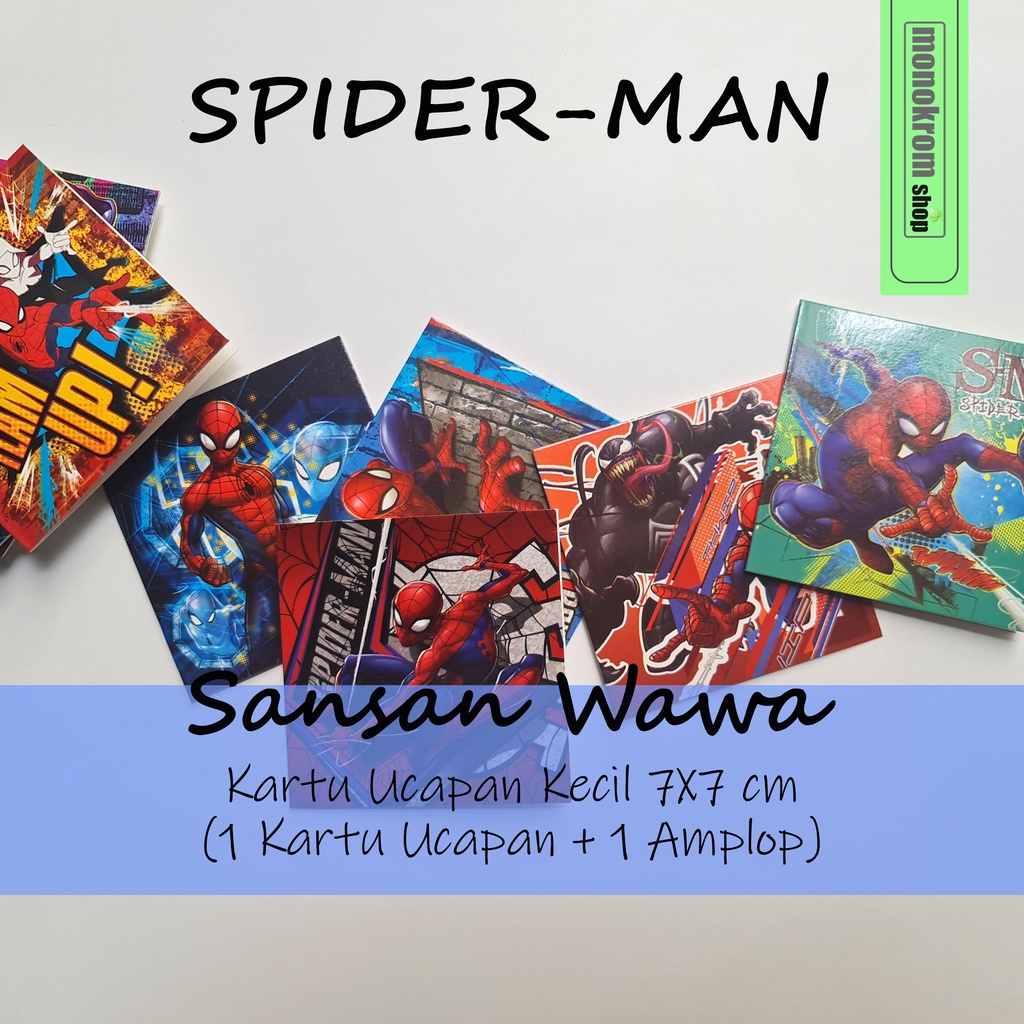 Jual Kartu Ucapan Kecil Sansan Wawa Motif Spider Man - Greeting Card ...