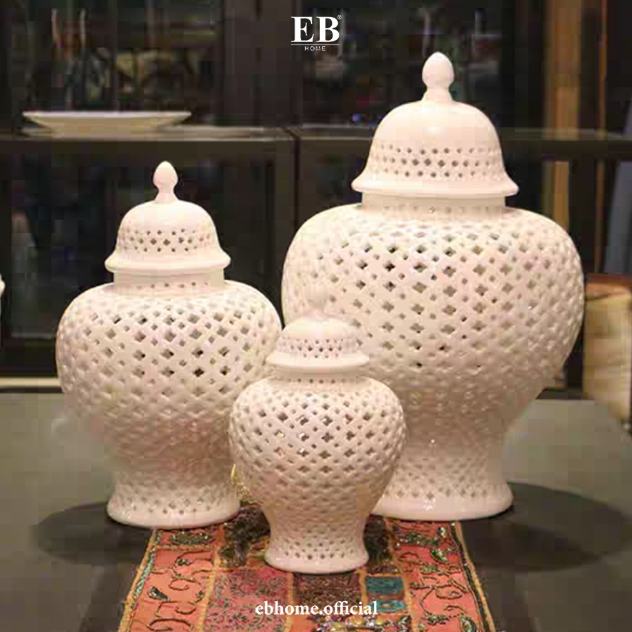 Jual Pajangan Meja Guci White Ceramic Ginger Jar Vase Set 268 1