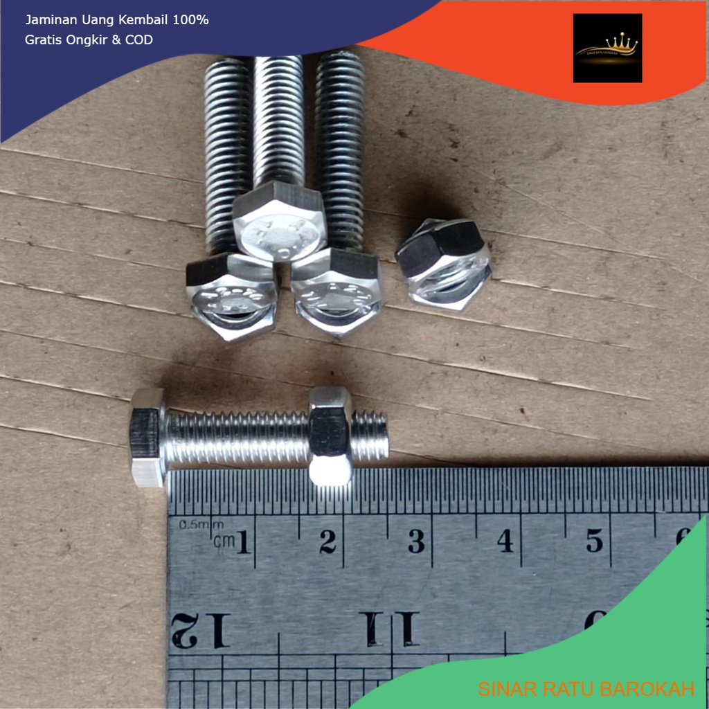 Jual BAUT M6X25 STAINLESS STEEL SS PANJANG 2,5CM 2,5 CM 25MM BAUT MUR M6 X 25 SUS 304 ANTI KARAT ...