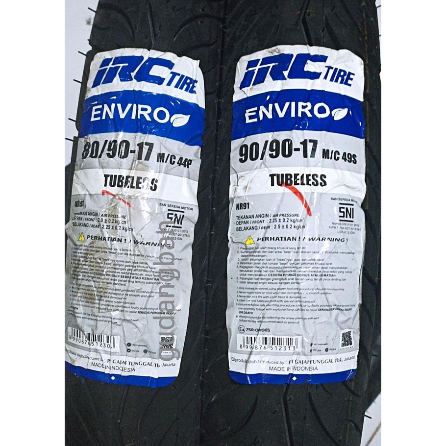 Jual ( PAKET 2 BAN RING 17 ) IRC TUBELESS !! ukuran 80 90 17 dan 90 90 17 ENVIRO (TIPE PILIH DI ...