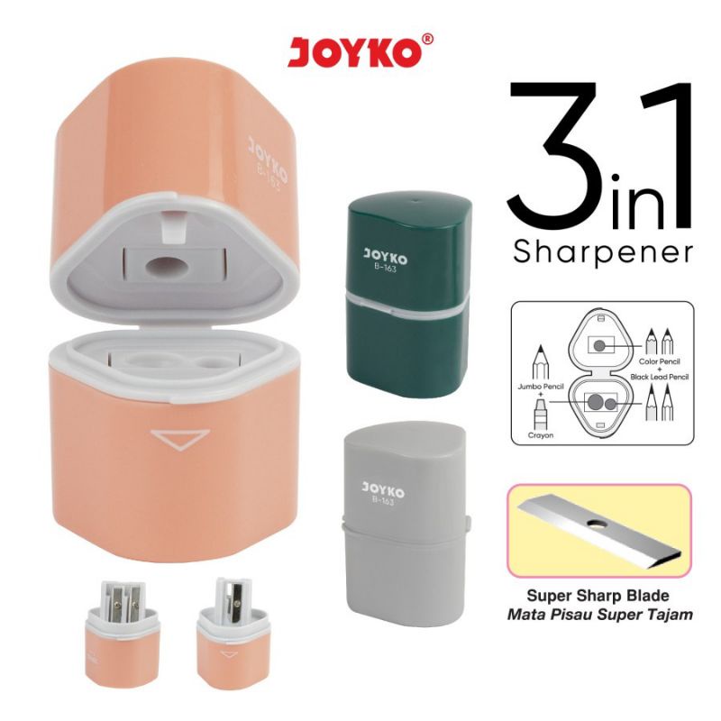 Jual Rautan 3 Lubang Joyko | Sharpener 3 in 1 Joyko B-163 | Serutan ...