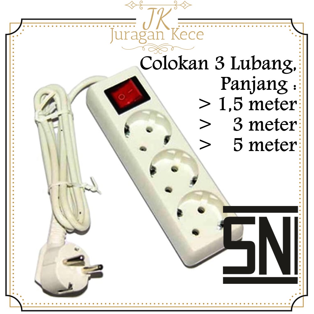 Jual Colokan 3 Lubang Stop Kontak SNI Original Colokan Cok Listrik Panjang Kabel 1,5 Meter / 3 ...