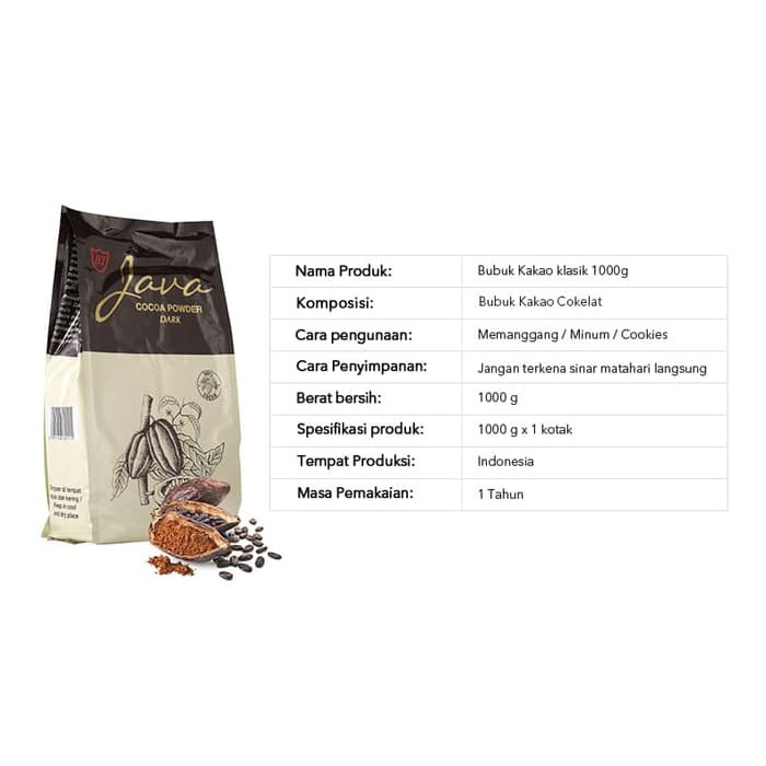 Jual Oh!JAVA DARK Cocoa Powder 1000g Dark Chocolate| ASLI (Bukan Repack ...