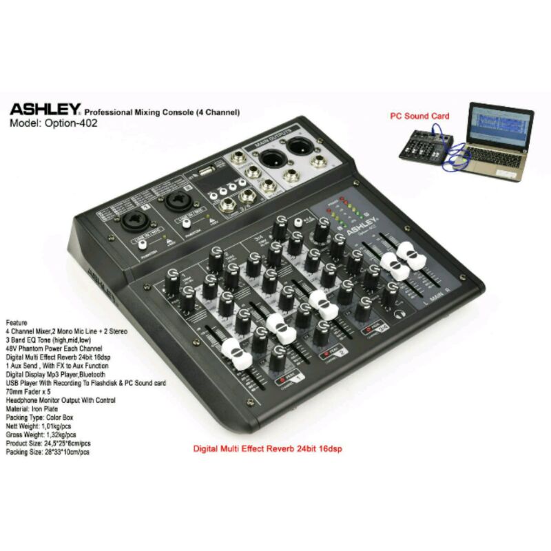 Jual Mixer Ashley Option 402 Original 4 Channel Bluetooth PC SOUNDCARD | Shopee Indonesia