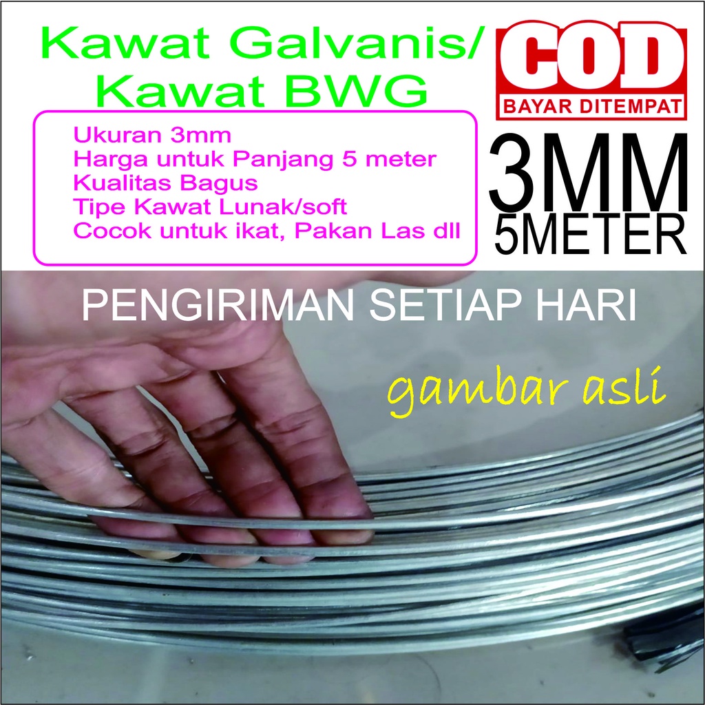 Jual Kawat Galvanis / Kawat BWG 3mm Panjang 5 Meter korea | Shopee Indonesia