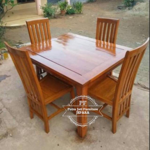 Jual Meja makan untuk cafe/ restoran/ rumah makan kursi 4 model simpel bahan kayu jati | Shopee ...