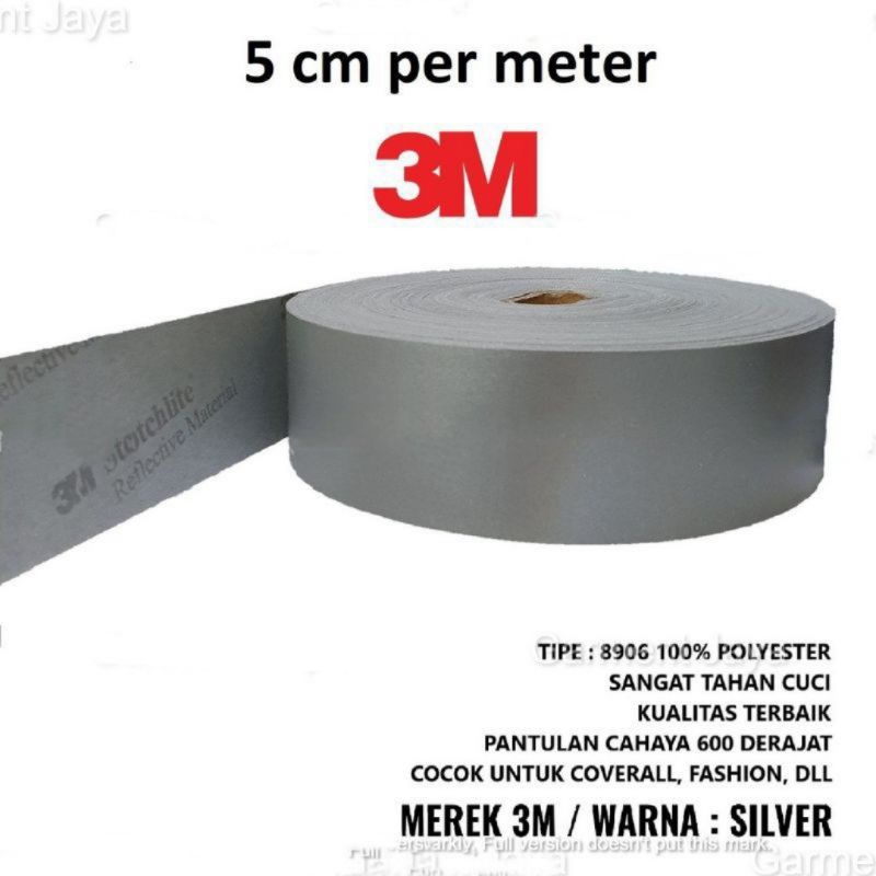Jual Pita Skotlet Lebar 5 cm merk 3M Meteran abu silver polos Kain ...