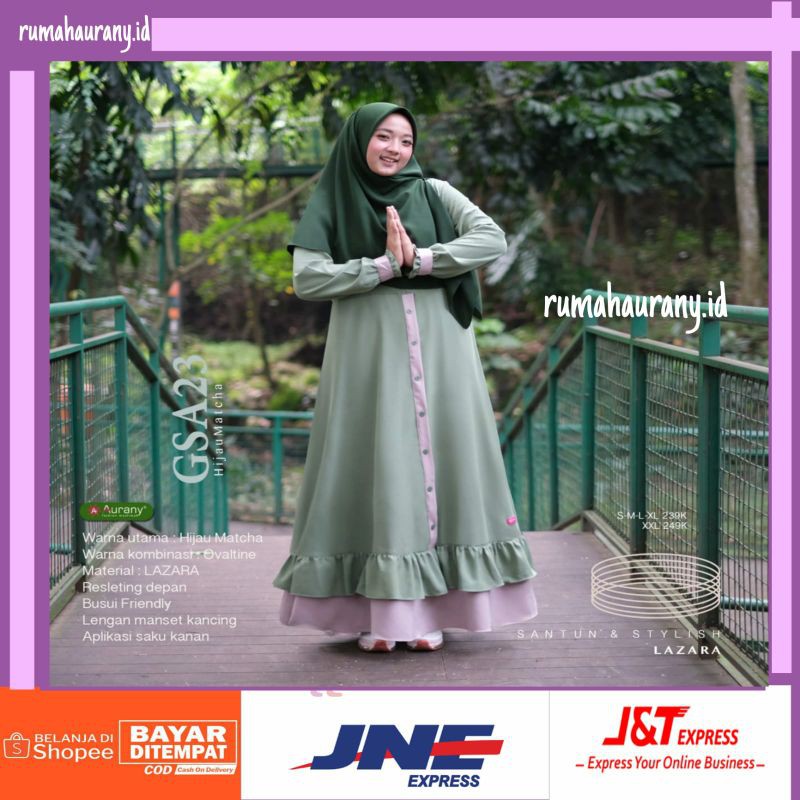 Jual Gsa 23 Hijau matcha XL gamis syari aurany muslimah murah pakaian ...