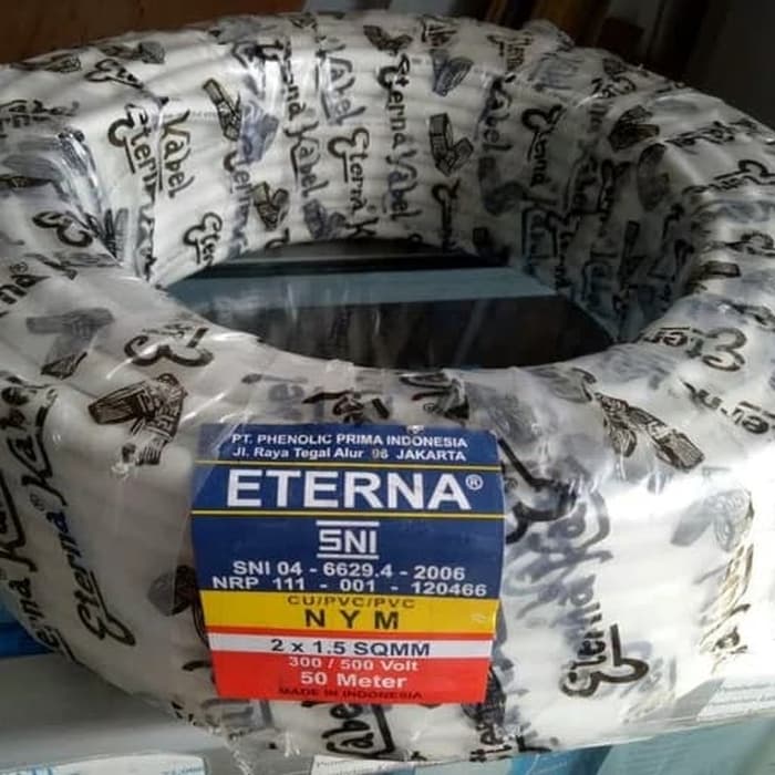 Jual Kabel Listrik Eterna NYM Kawat 2x1.5 2 x 1.5 Per Roll 50 M Meter mtr Termurah | Shopee ...