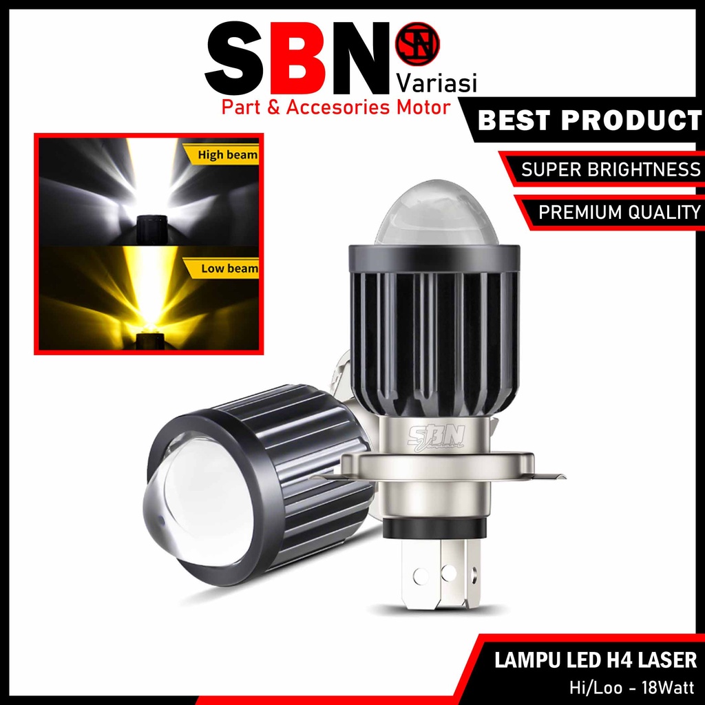 Jual Lampu Led H4 Laser Bohlam Utama Motor Mobil AC DC Putih Kuning Kaki Tiga 3 Hi Lo Jauh Dekat ...
